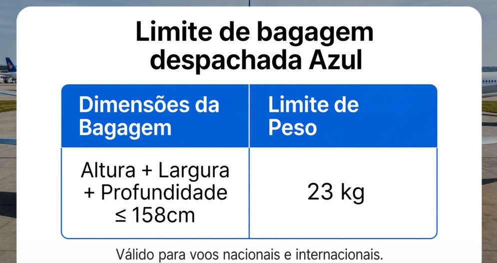 Franquia de bagagem Azul 2026: peso, medidas, regras e taxas ...